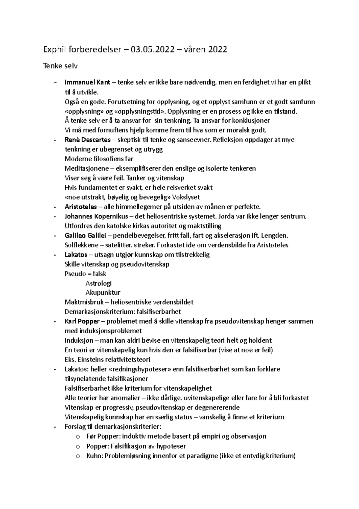 Exphil forberedelser - ... - Exphil forberedelser – 03.05 – våren 2022 Tenke selv - Immanuel ...