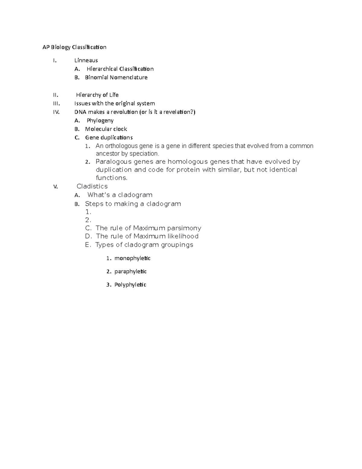 Classification notes - AP Biology is an introductory college-level ...