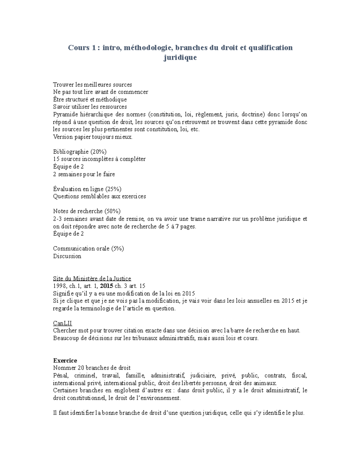 Documentation juridique partie 1 - Cours 1 : intro, méthodologie ...