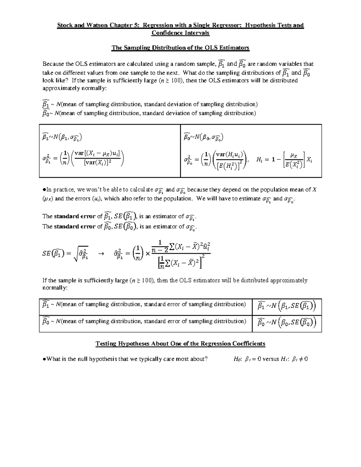 03292024 stock watson ch5 spring 24 - Stock and Watson Chapter 5 : Regression with a Single ...