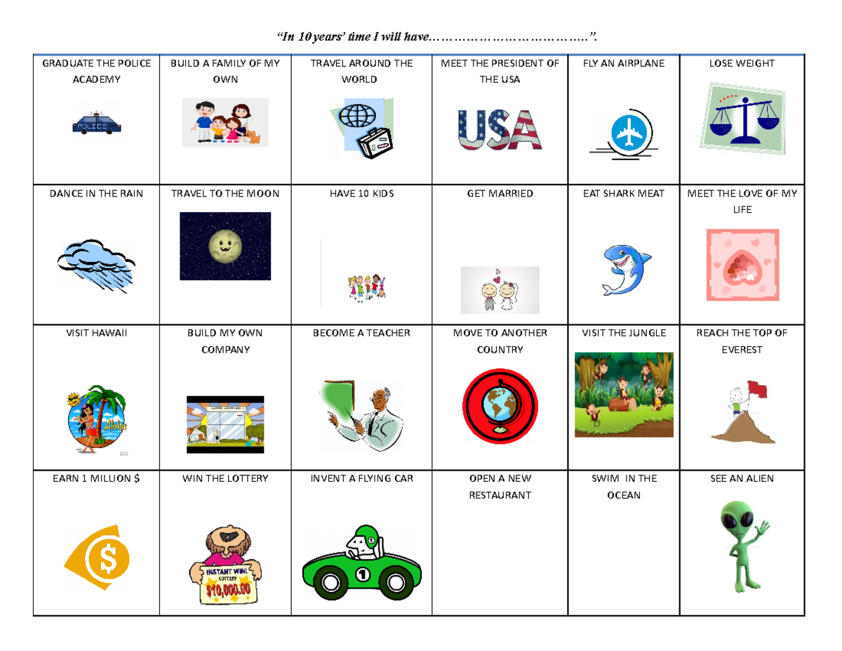 In 10 years time - PRACTICE - “In 10 years’ time I will have