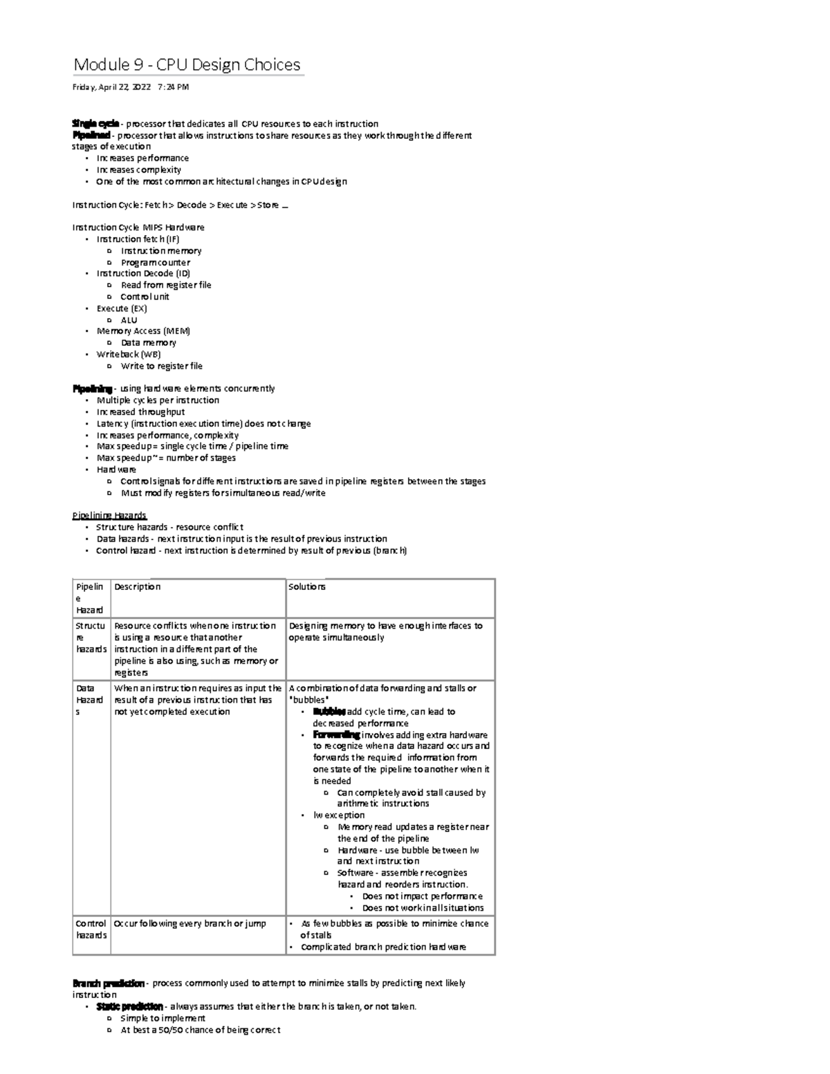 CSE230-Mod9 - Course module summary. Compares and contrasts CPU design ...