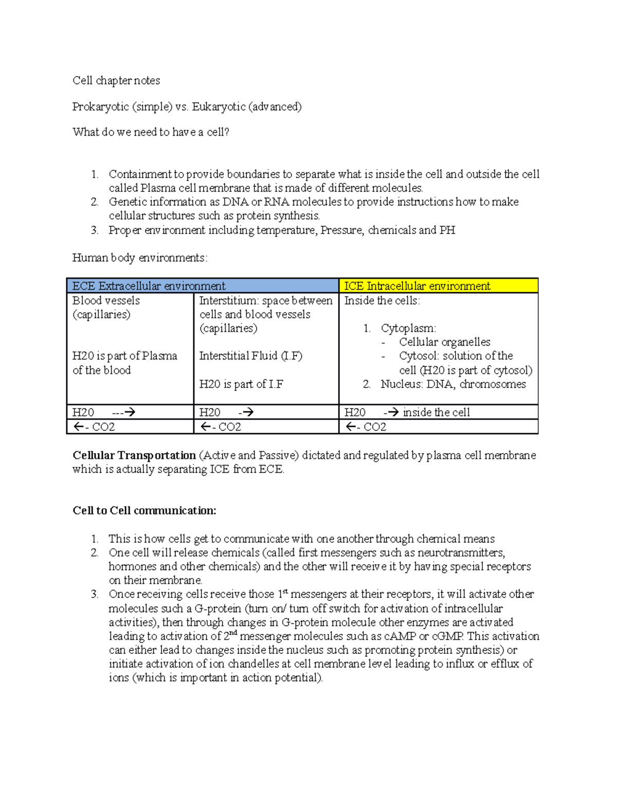 Cell chapter notes - chart - Cell chapter notes Prokaryotic (simple) vs ...