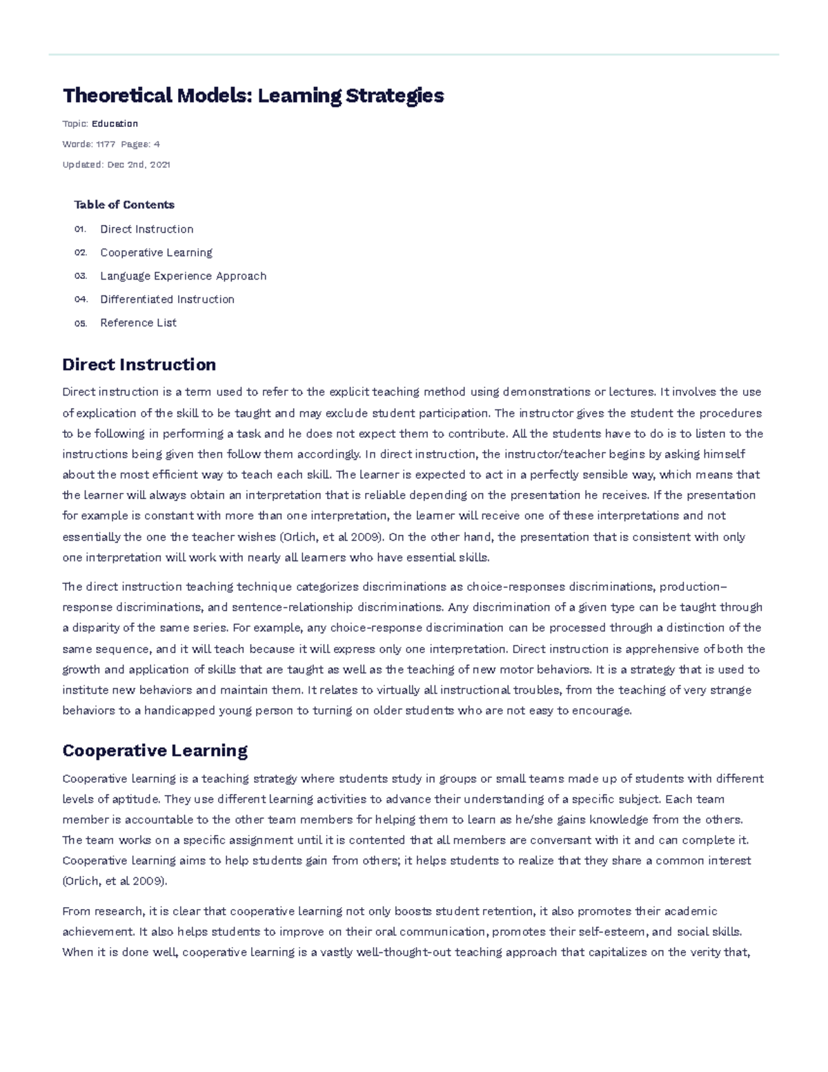 Theoretical Models- Learning Strategies Free Essay Example ...