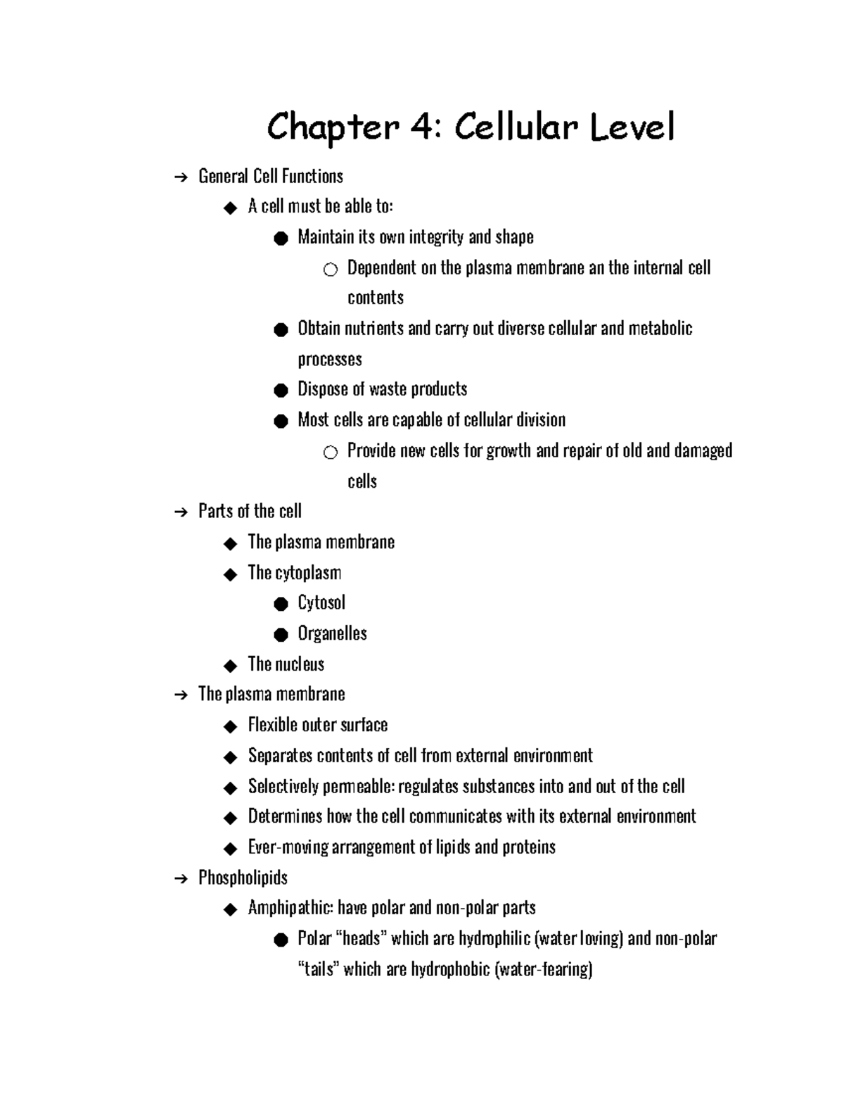 Anatomy Chapter 4 Cellular Level Notes - HSCI.1010 - UML - Studocu