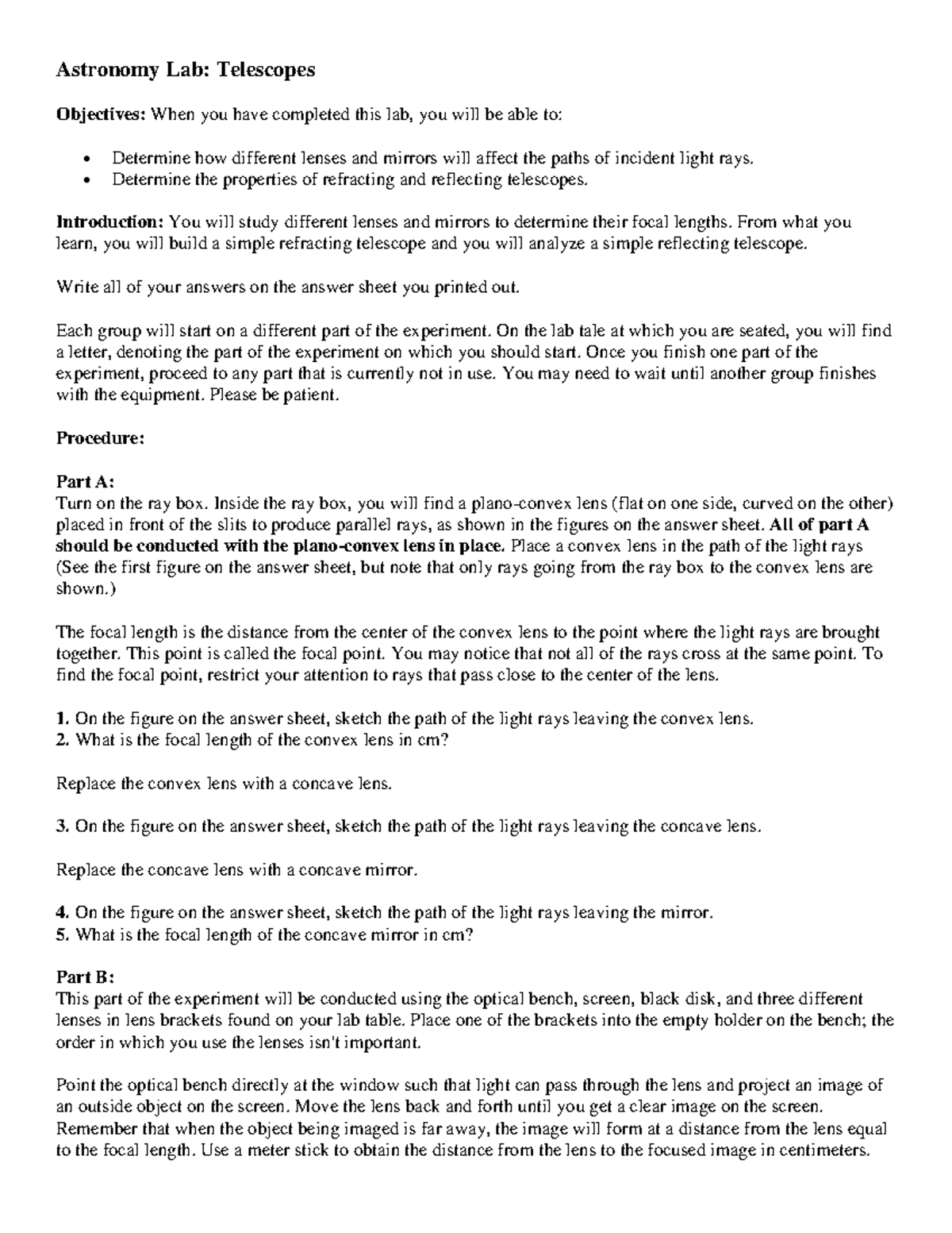 Telescopesprocedure - none - Astronomy Lab: Telescopes Objectives: When ...