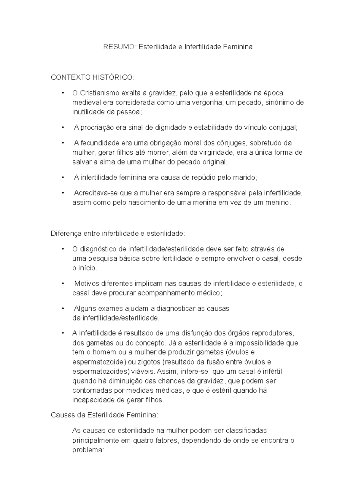 Esterilidade e infertilidade feminina - RESUMO: Esterilidade e ...
