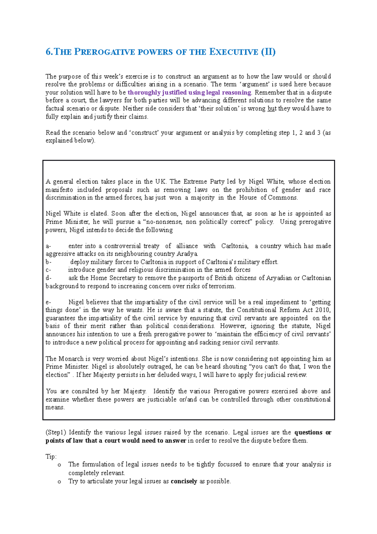 Tutorial and Workshop Questions_Unit 6 - 6 PREROGATIVE POWERS OF THE ...