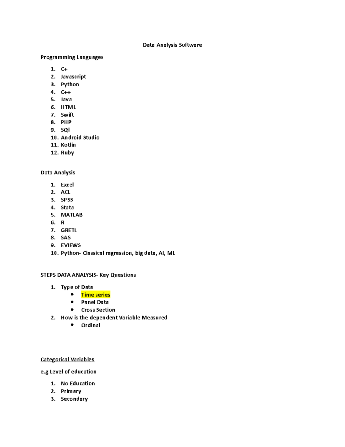 Data Analysis Software notes - Data Analysis Software Programming ...