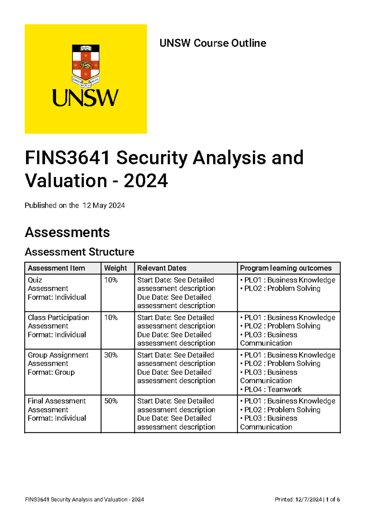 FINS3641 1 2024 Term2 T2 Assessment Guide - UNSW Course Outline ...