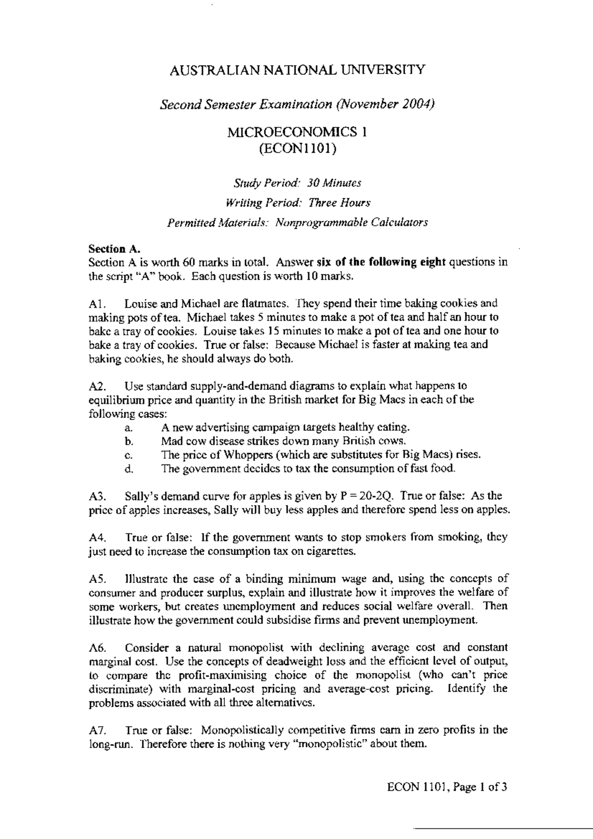Exam 12 April 2009, questions - AUSTRALIAN NATIONAL UNIVERSITY Second ...