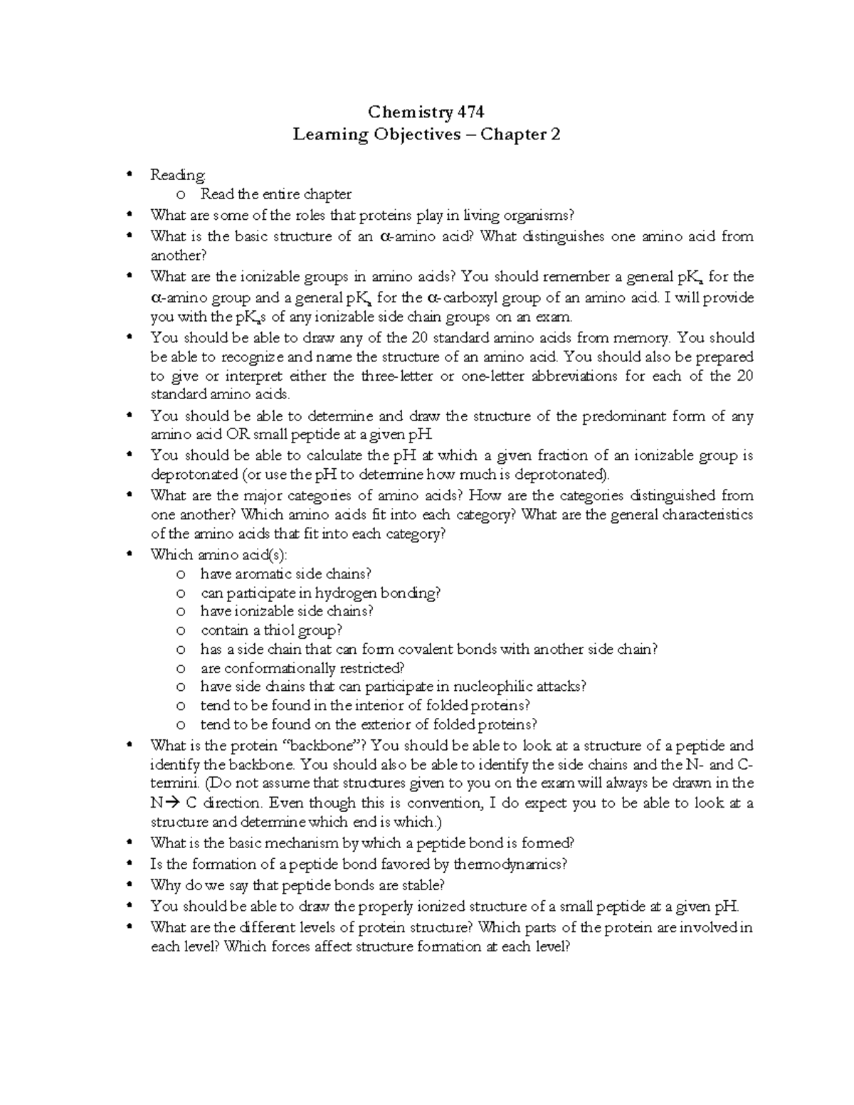 Chem474 learning objectives ch 2 - Chemistry 474 Learning Objectives ...