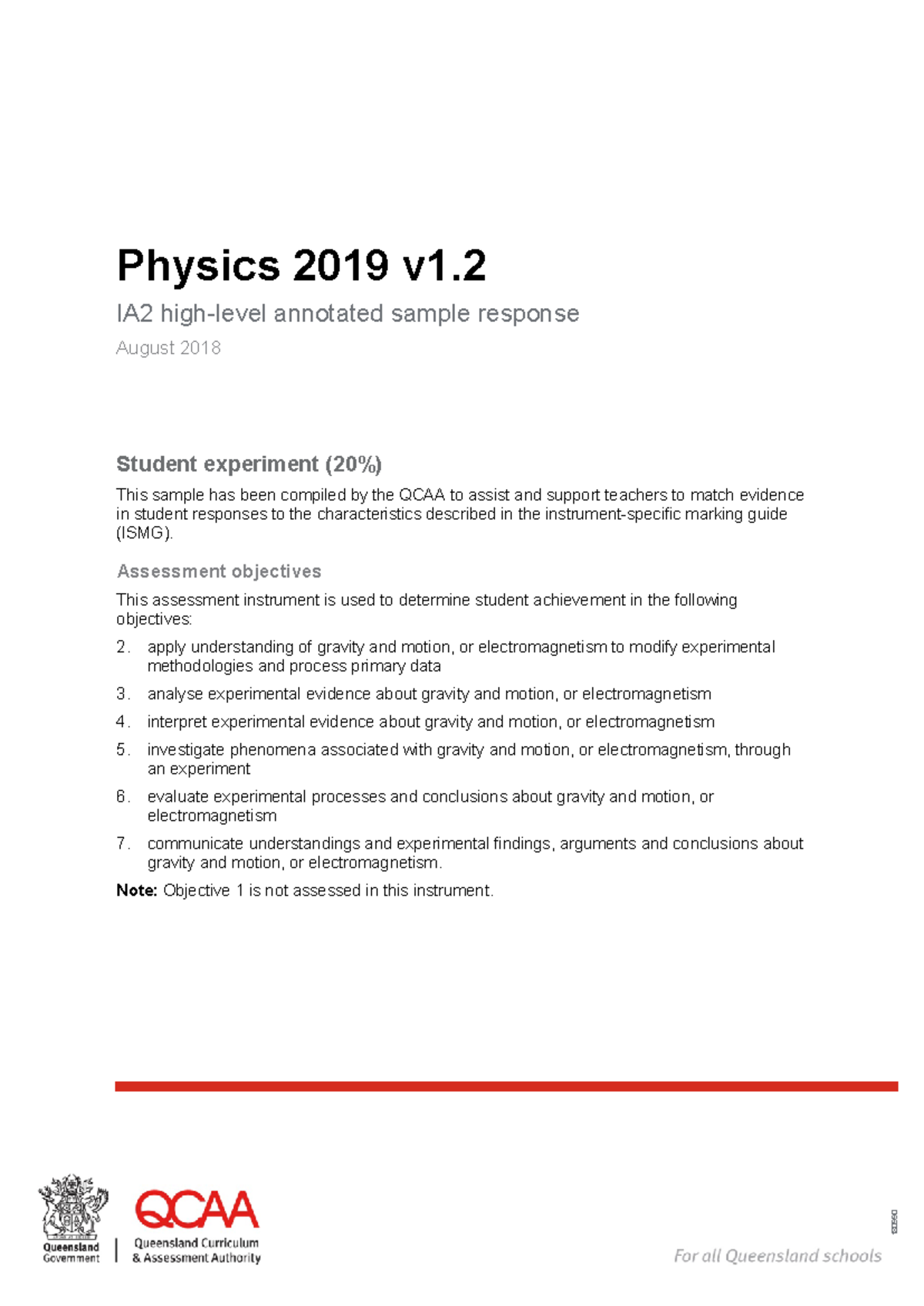 Snr physics 19 ia2 asr high - 180990 Physics 2019 v1. IA2 high-level ...
