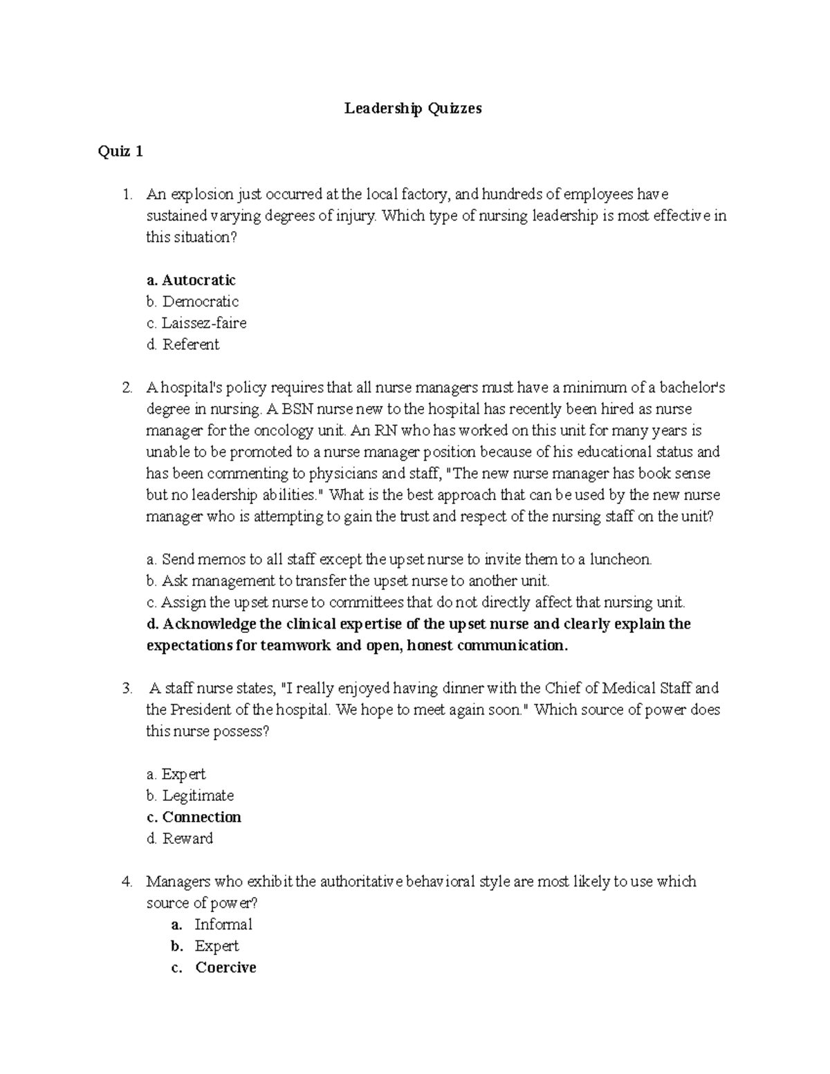 Leadership Quizzes - Quiz - Leadership Quizzes Quiz 1 An explosion just ...