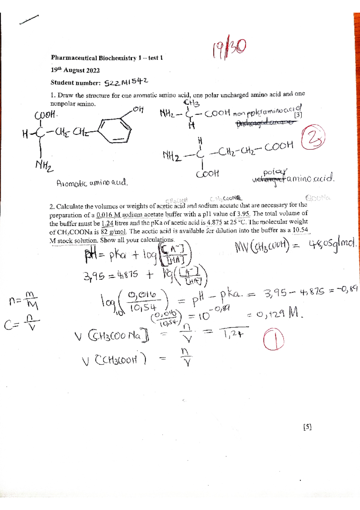 Biochemistry-1 Test 1 2022 - Pharmaceutical Biochemistry 1 test 1 19th ...