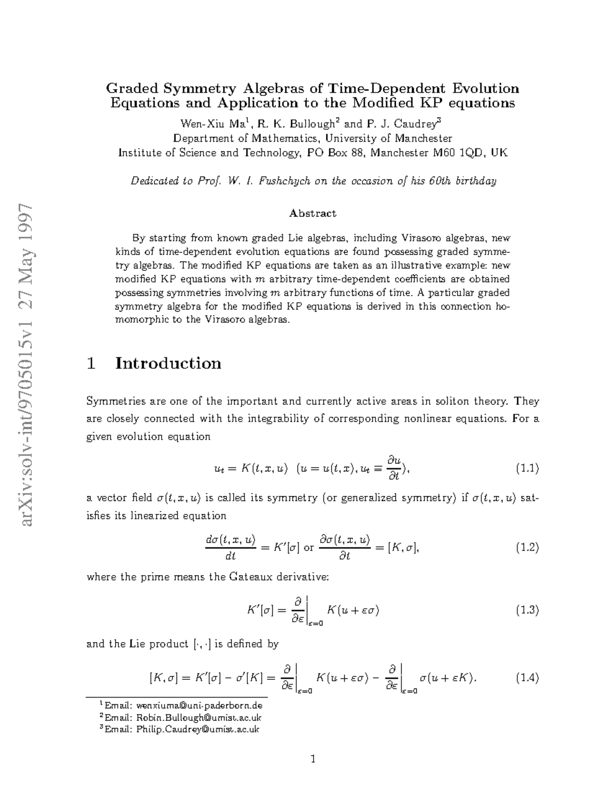 9705015 - Cours - arXiv:solv-int/9705015v1 27 May 1997 Graded Symmetry ...