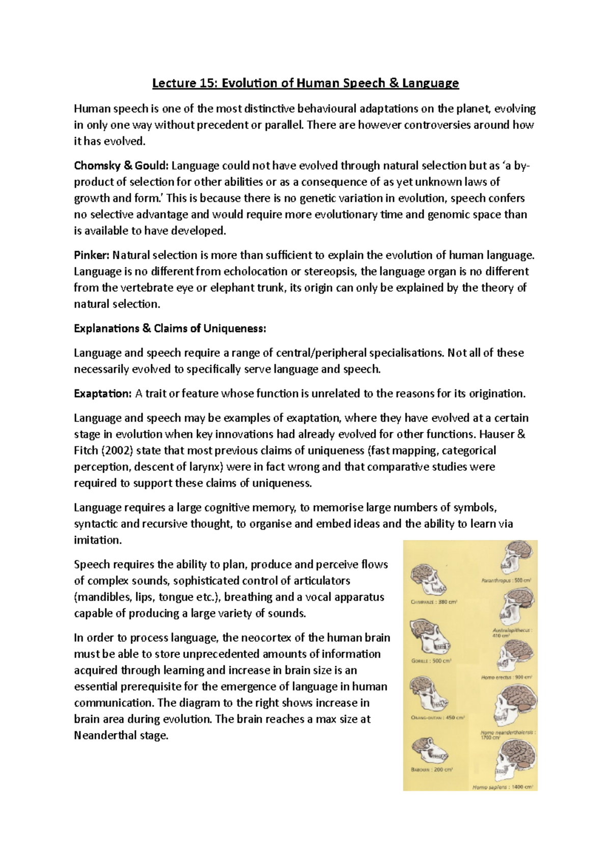 Cognitive L15 Evolution of Speech Short - Lecture 15: Evolution of ...