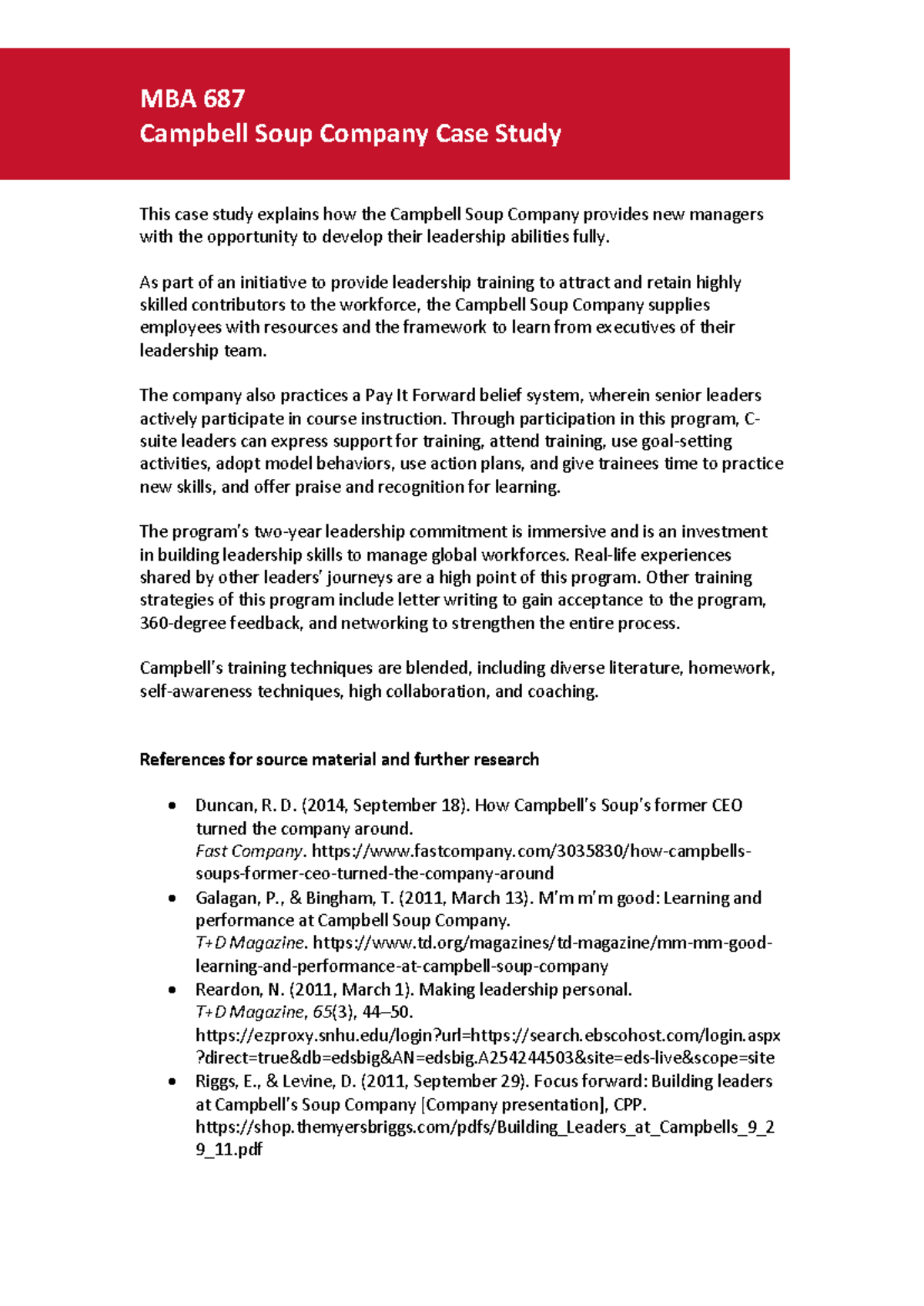 MBA 687 Campbell Soup Company Case Study: MBA 687 Campbell Soup Company ...