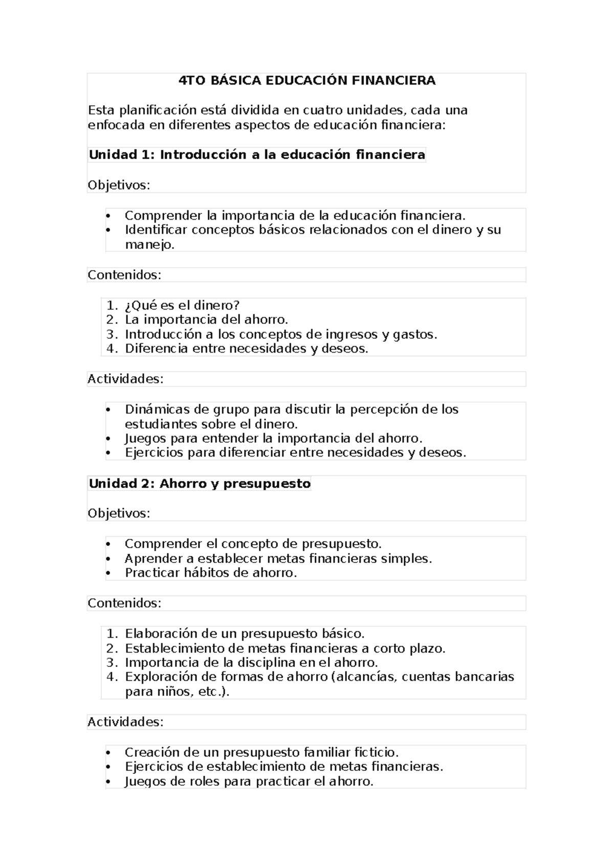 4TO Básica Educación Financiera - 4TO BÁSICA EDUCACIÓN FINANCIERA Esta ...