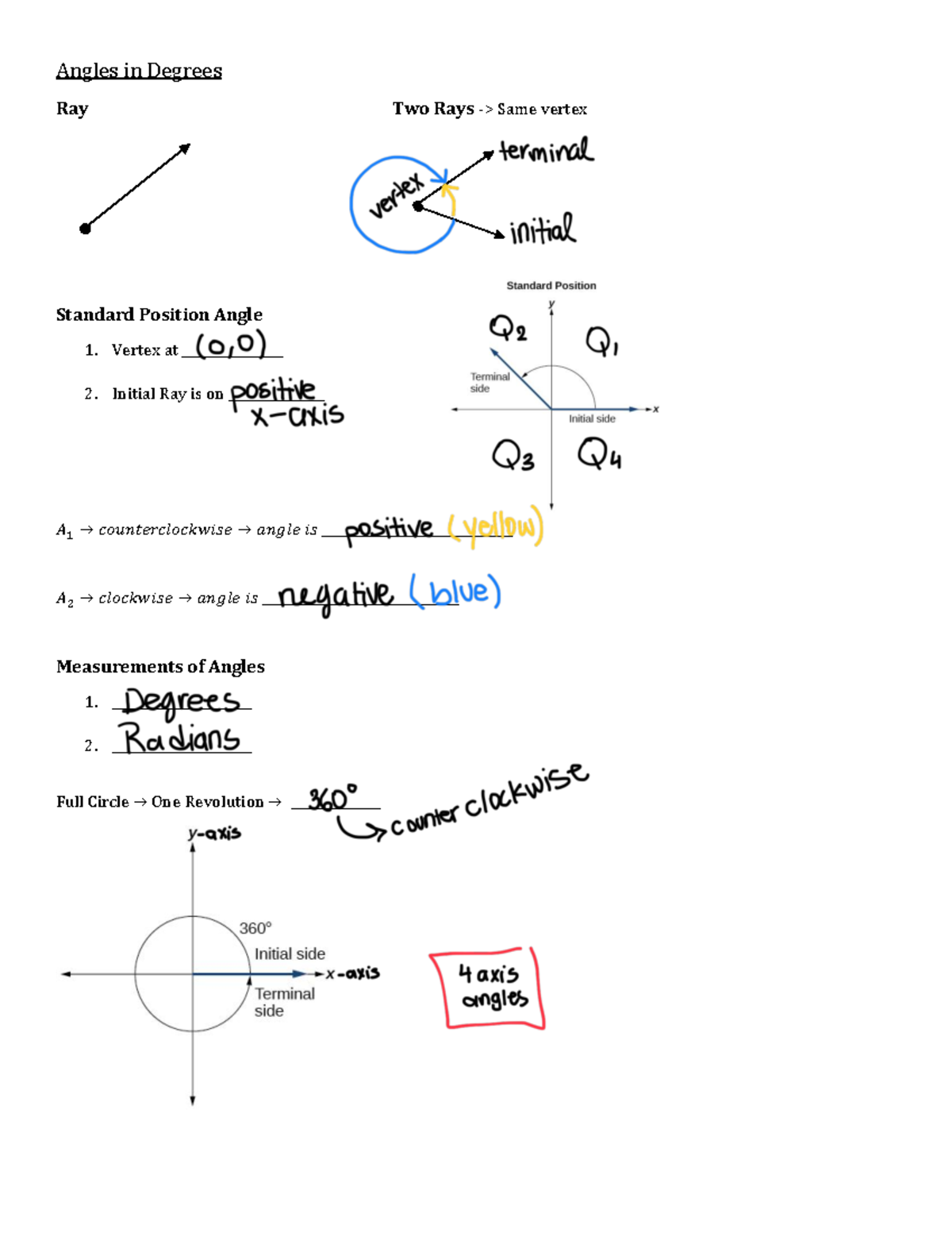 W1+V1+Angles+in+Degrees 2 - Angles in Degrees Ray Two Rays Same vertex ...