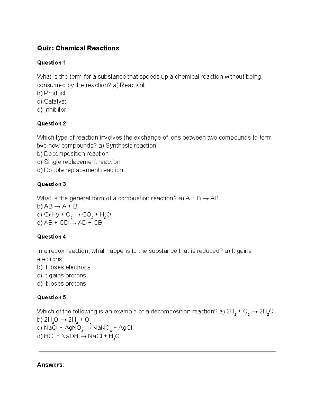 Quiz4- Chemical Reactions Apchem - Quiz: Chemical Reactions Question 1 ...