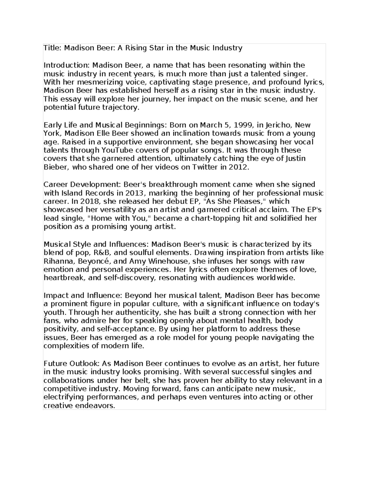 Title - sixsychx@gmail.com - Title: Madison Beer: A Rising Star in the ...