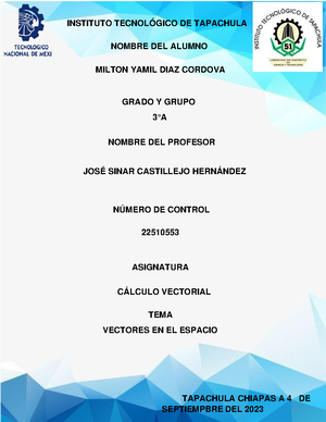 Resumen Calculo Vectorial unidad 1 - Tecnológico Nacional de México Instituto Tecnológico de ...