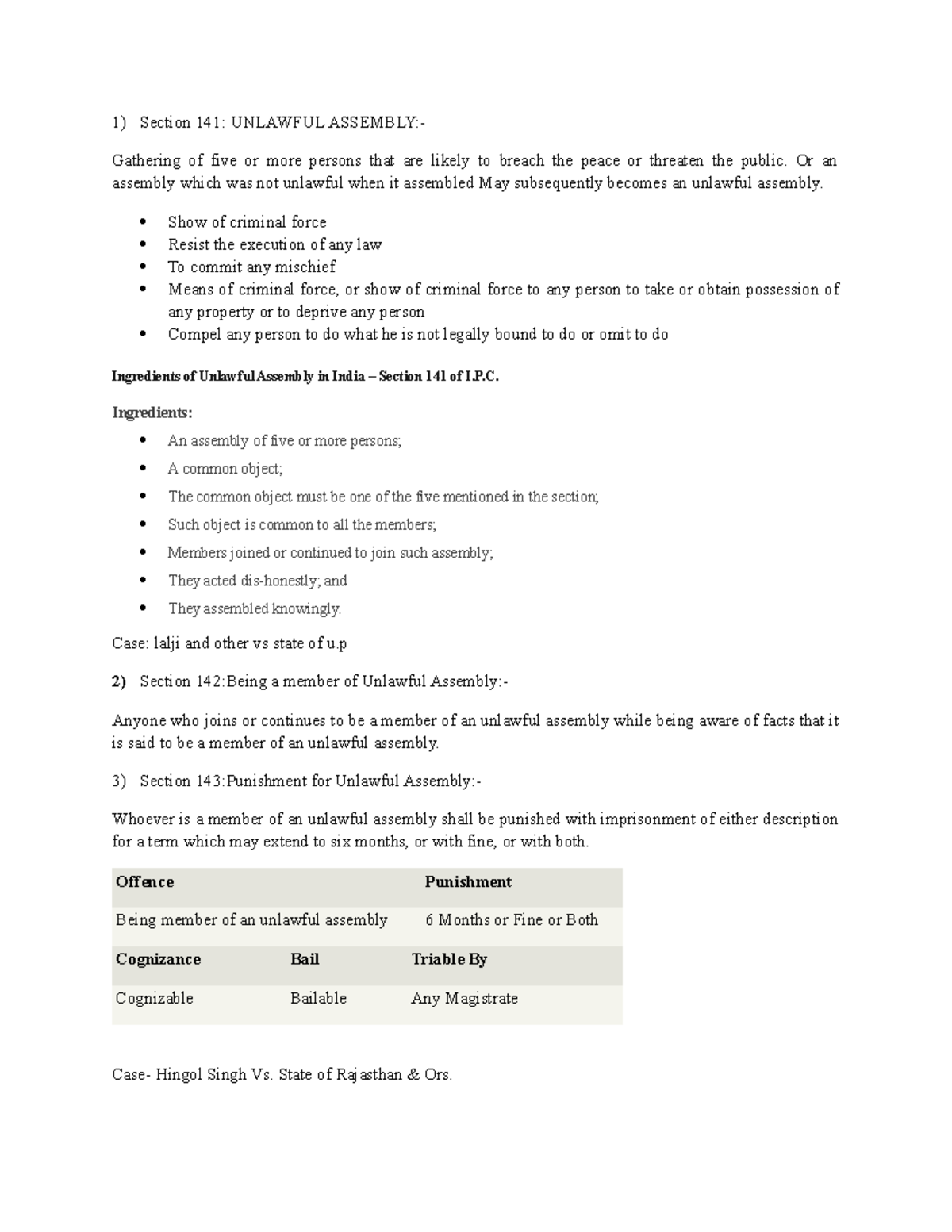 Section 141-149 - Section 141: UNLAWFUL ASSEMBLY:- Gathering of five or ...