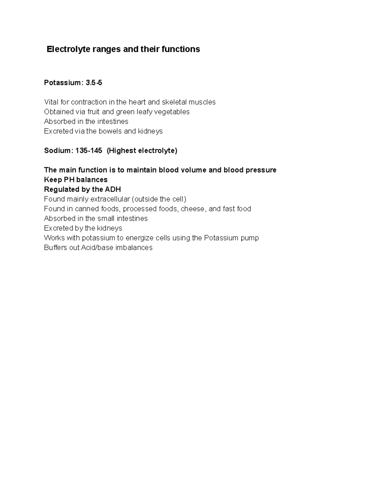 Electrolyte ranges and their functions - Electrolyte ranges and their ...