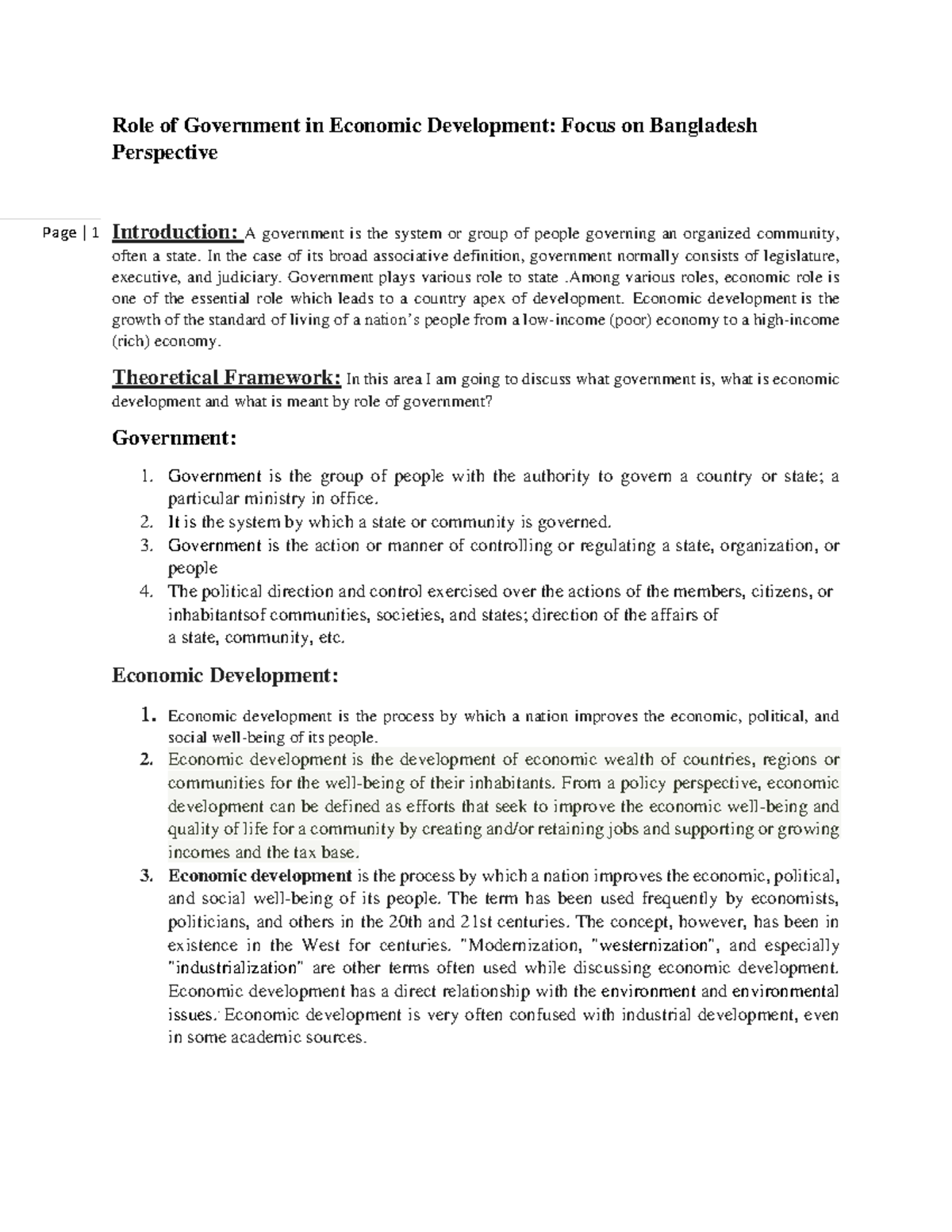 Role of Government in Economic Developme - In the case of its broad ...