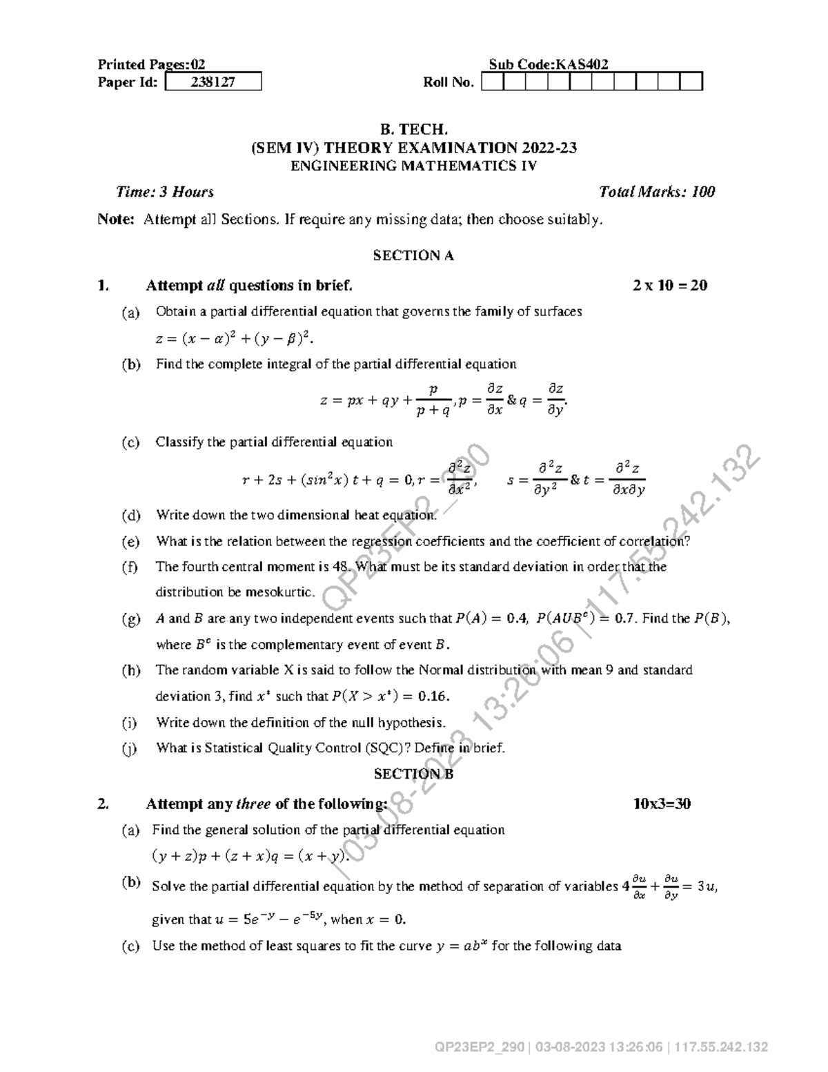 Engineering Mathematics IV KAS 402 - QP23EP2_ | 03-08-2023 13:26:06 ...