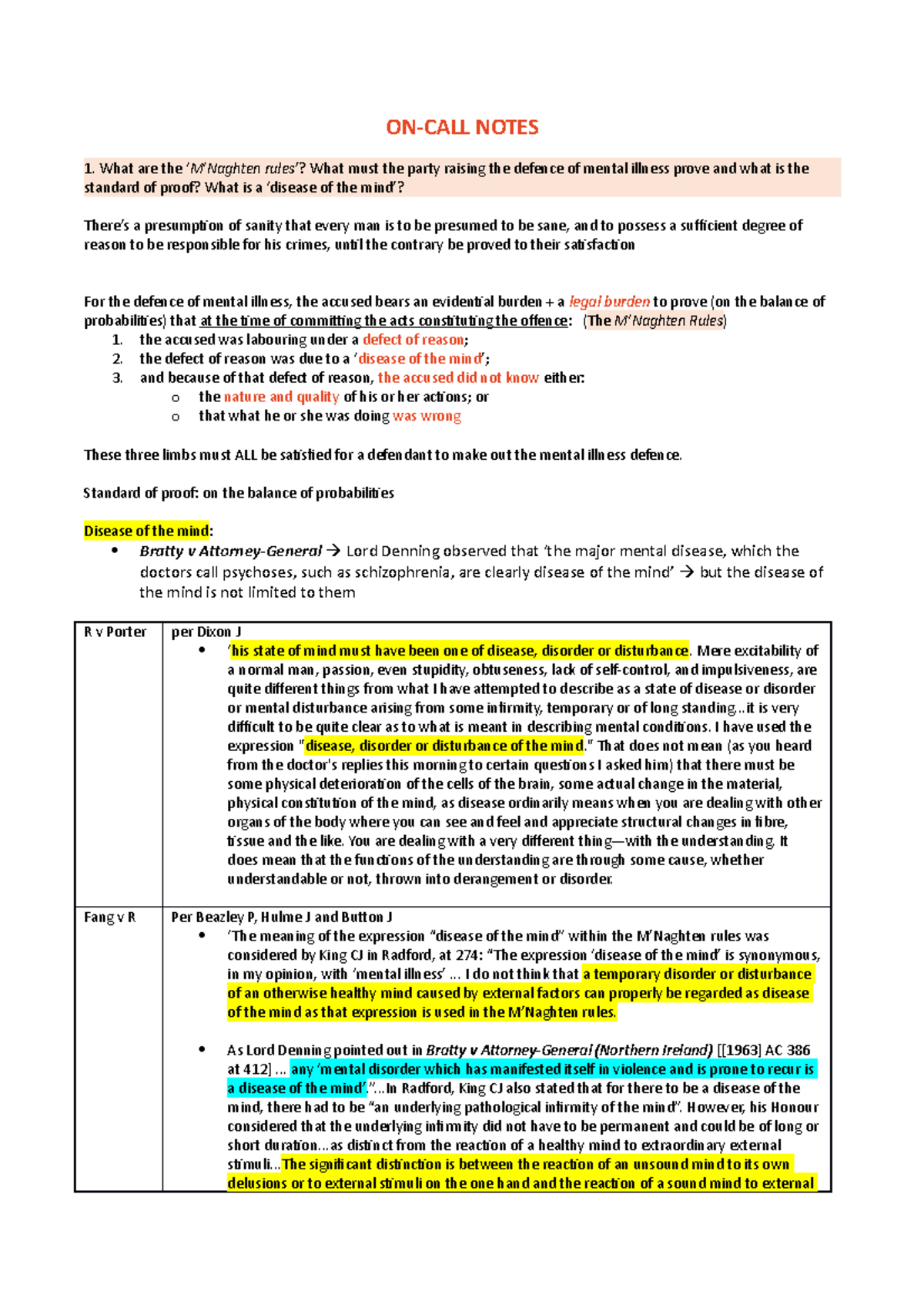 oncall notes - mental illness and SIAM - ON-CALL NOTES What are the ‘ M ...