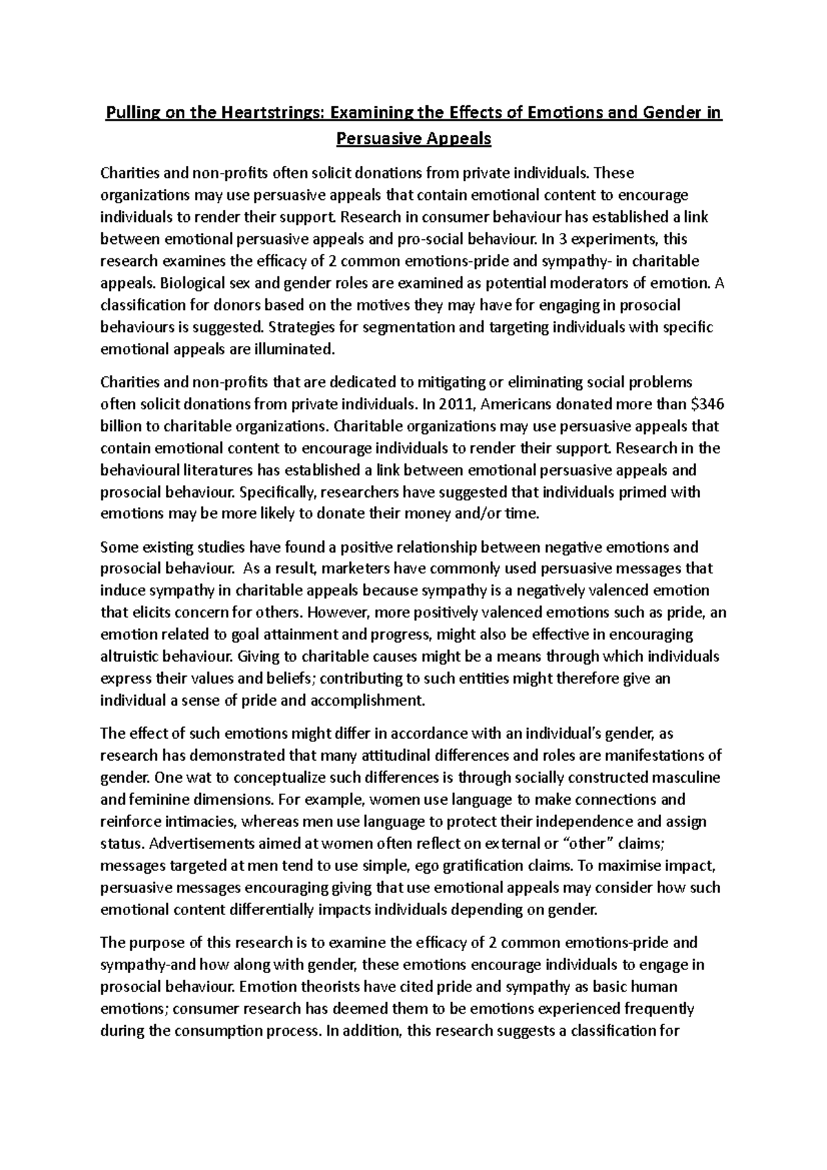 Pulling on the Heartstrings Examining the Effects of Emotions and ...