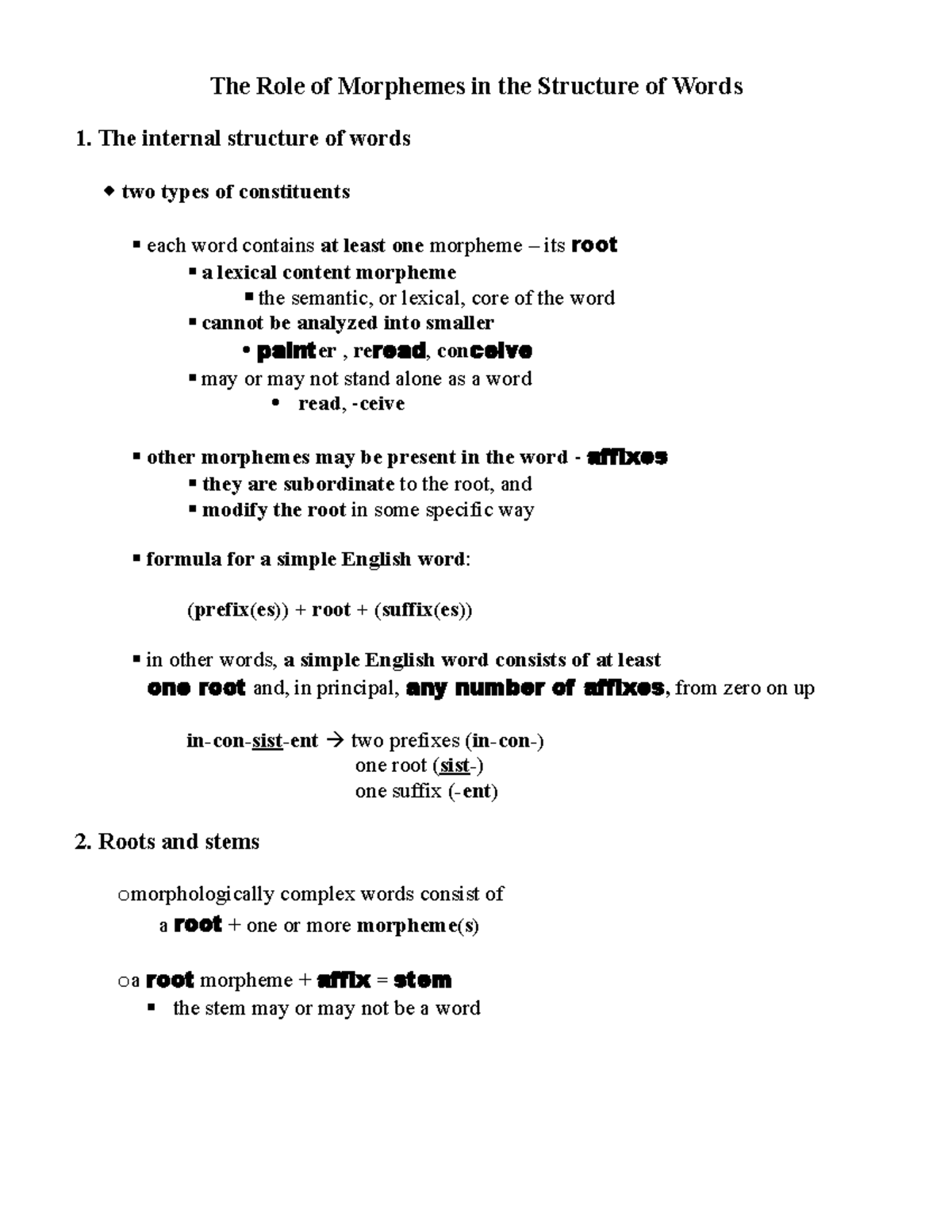 Role of morphemes in the structure of words - The internal structure of ...