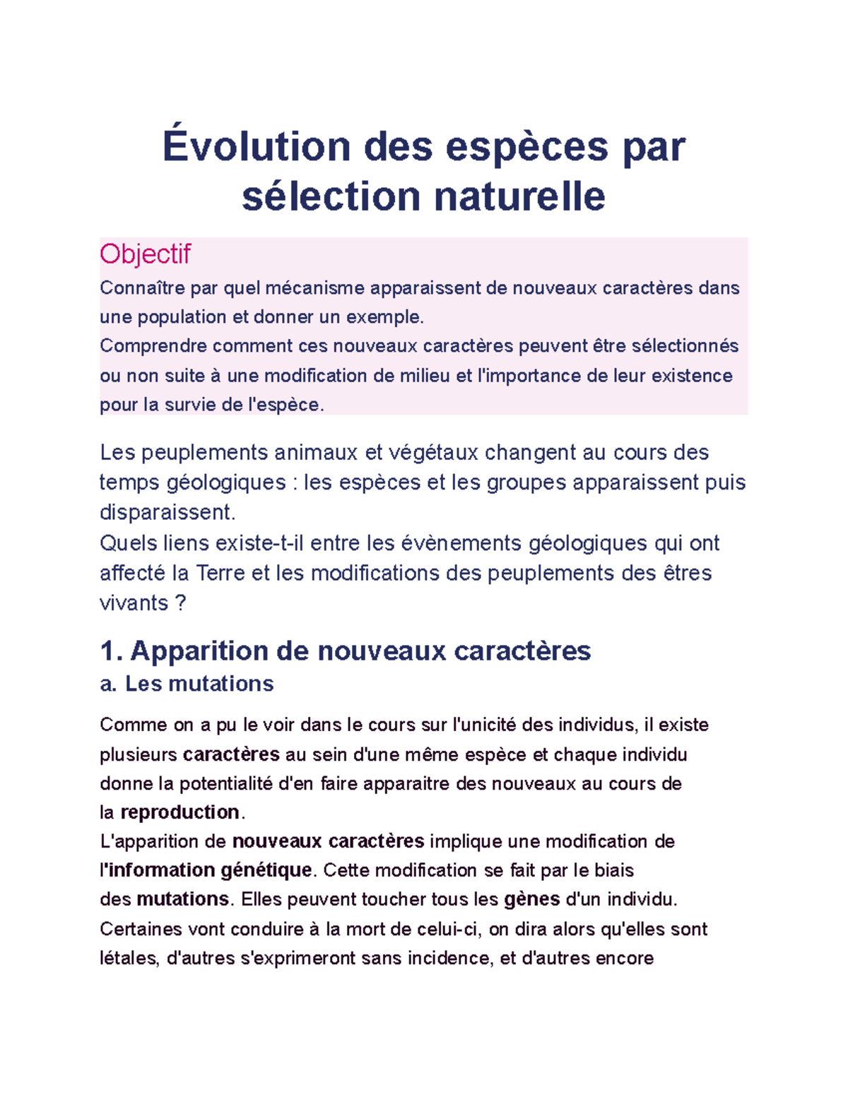 Évolution des espèces par sélection naturelle - Évolution des espèces ...