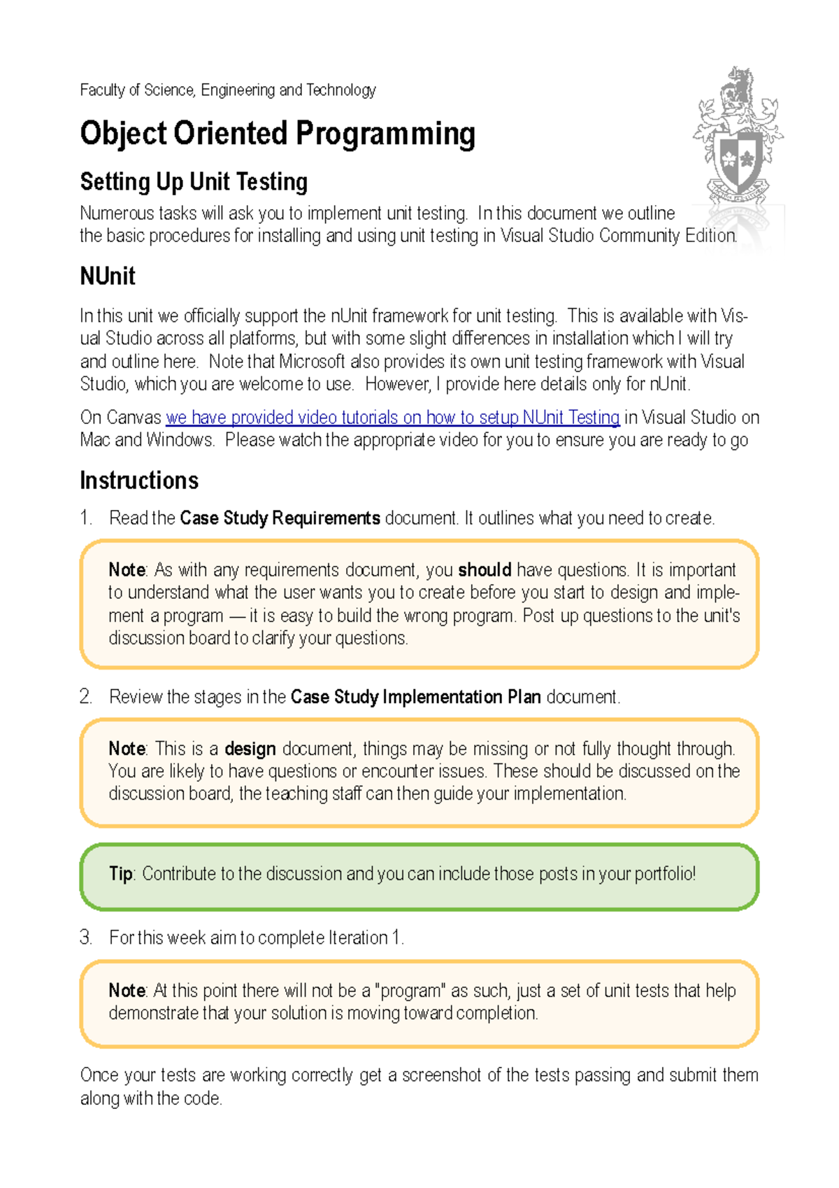 2.3P - Setting Up NUnit - Faculty of Science, Engineering and Technology Object Oriented ...
