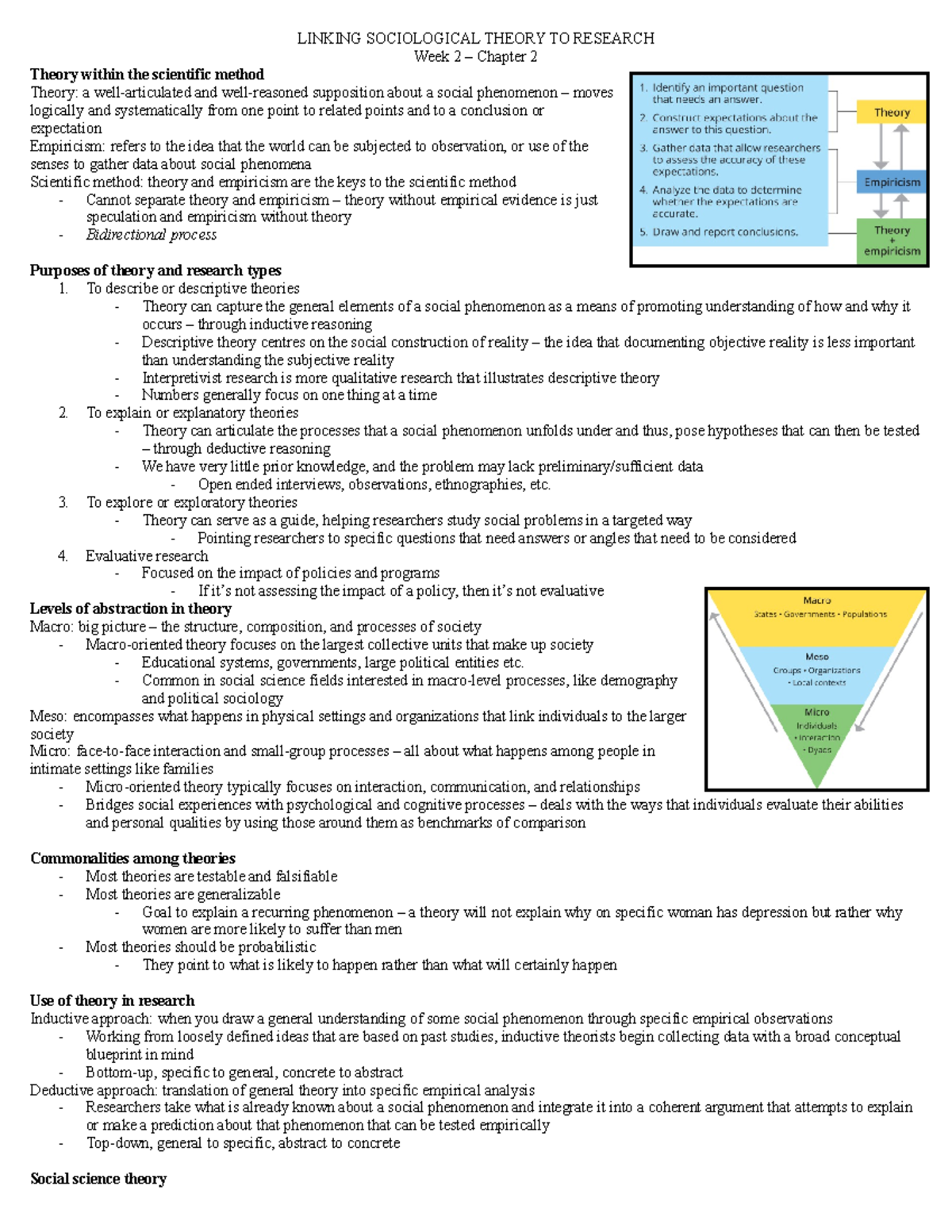 Soc 2206 chapter 2 - N/A - LINKING SOCIOLOGICAL THEORY TO RESEARCH Week ...