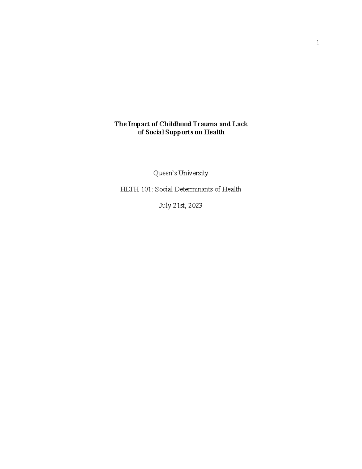 The Impact of Childhood Trauma and Lack of Social Supports on Health ...