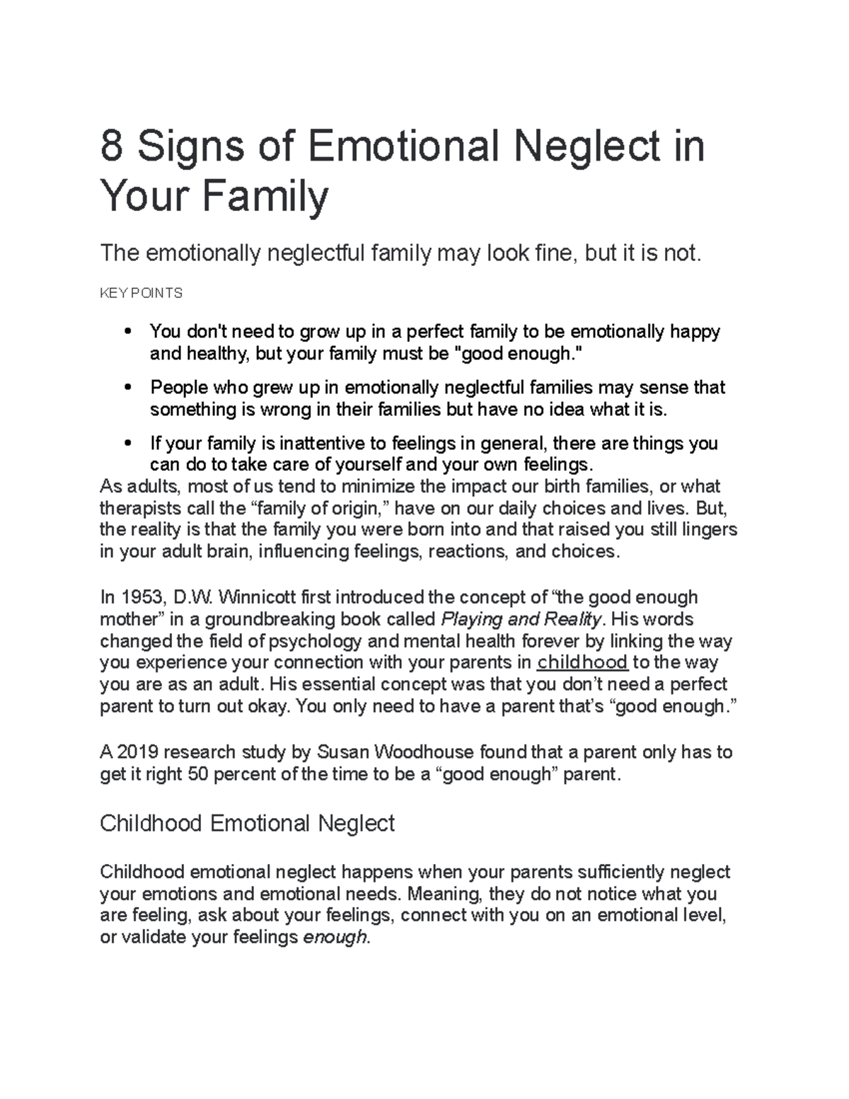Emotional neglect - Lecture notes 5 - 8 Signs of Emotional Neglect in ...