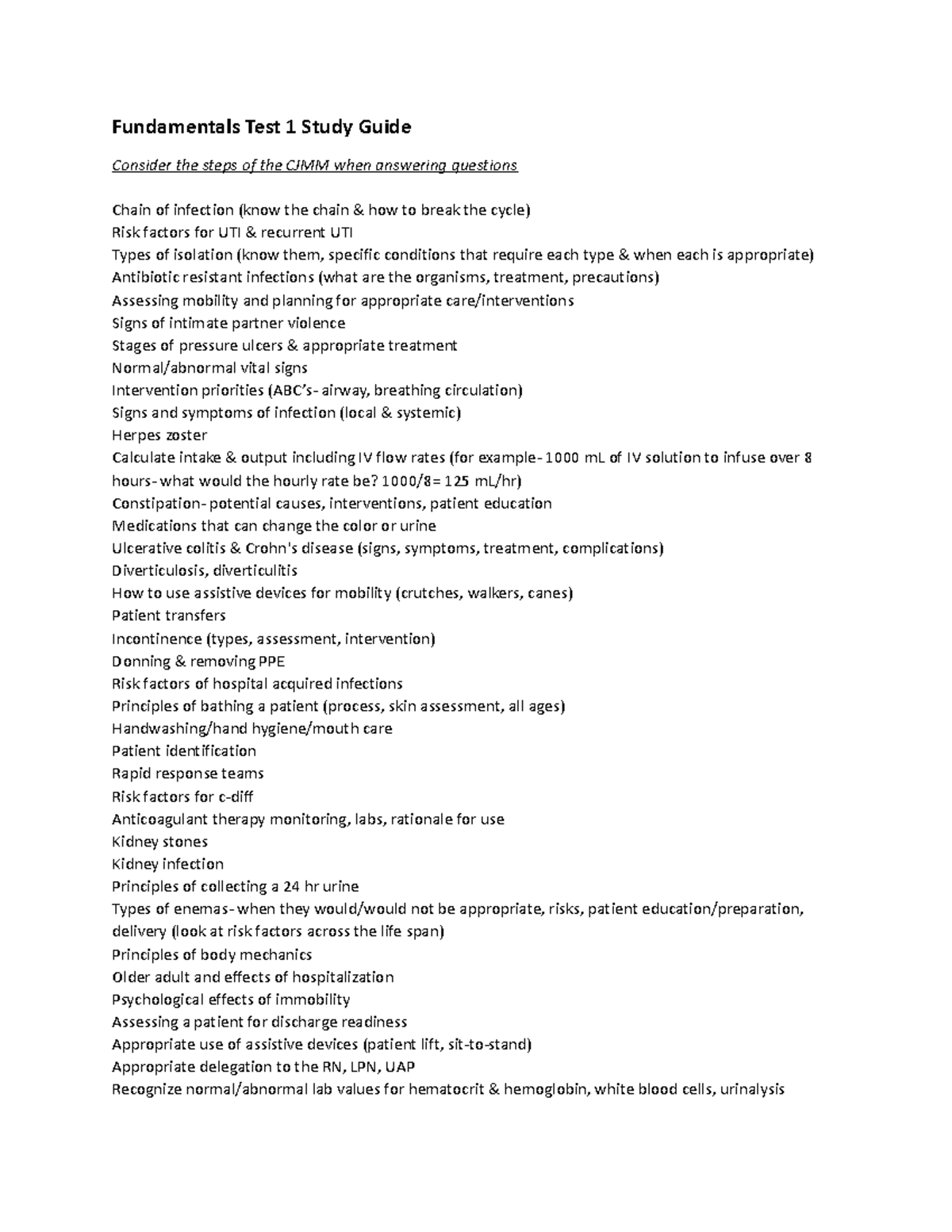 Study Guide Fundamentals Test 1 - Fundamentals Test 1 Study Guide ...