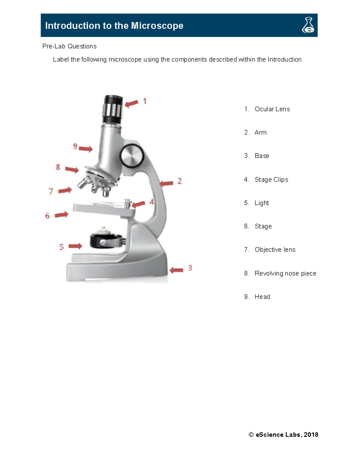 Microscope Lab 2023 - Pre-Lab Questions Label the following microscope ...