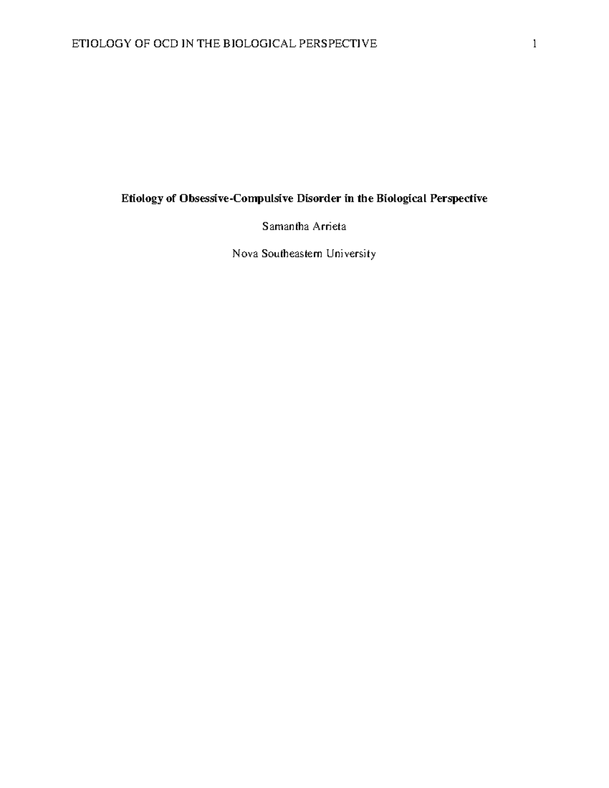 Etioloogy of OCD - Nova Southeastern University - Etiology of Obsessive ...