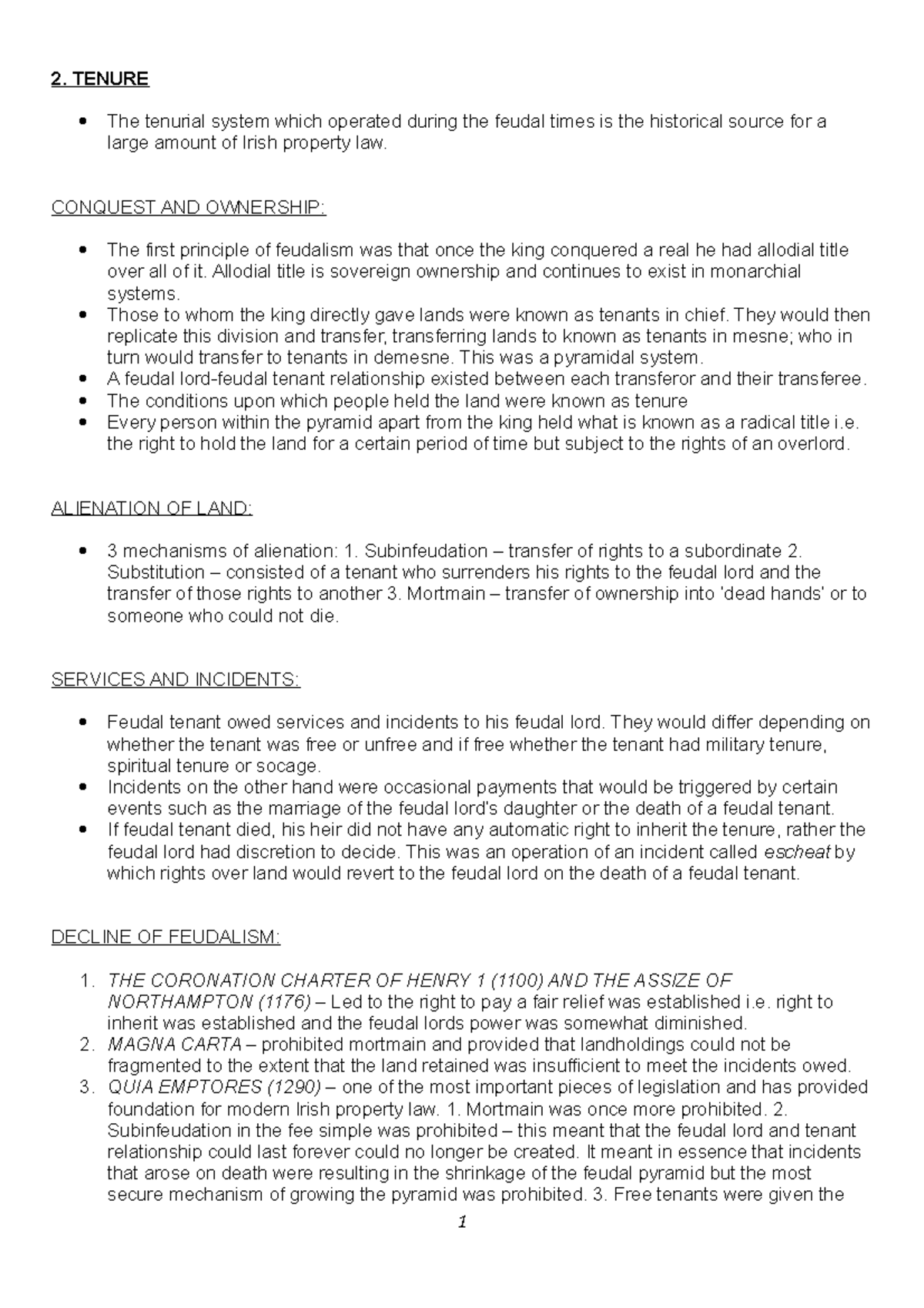 2 Tenure - Lecture notes 2 - 2. TENURE The tenurial system which ...