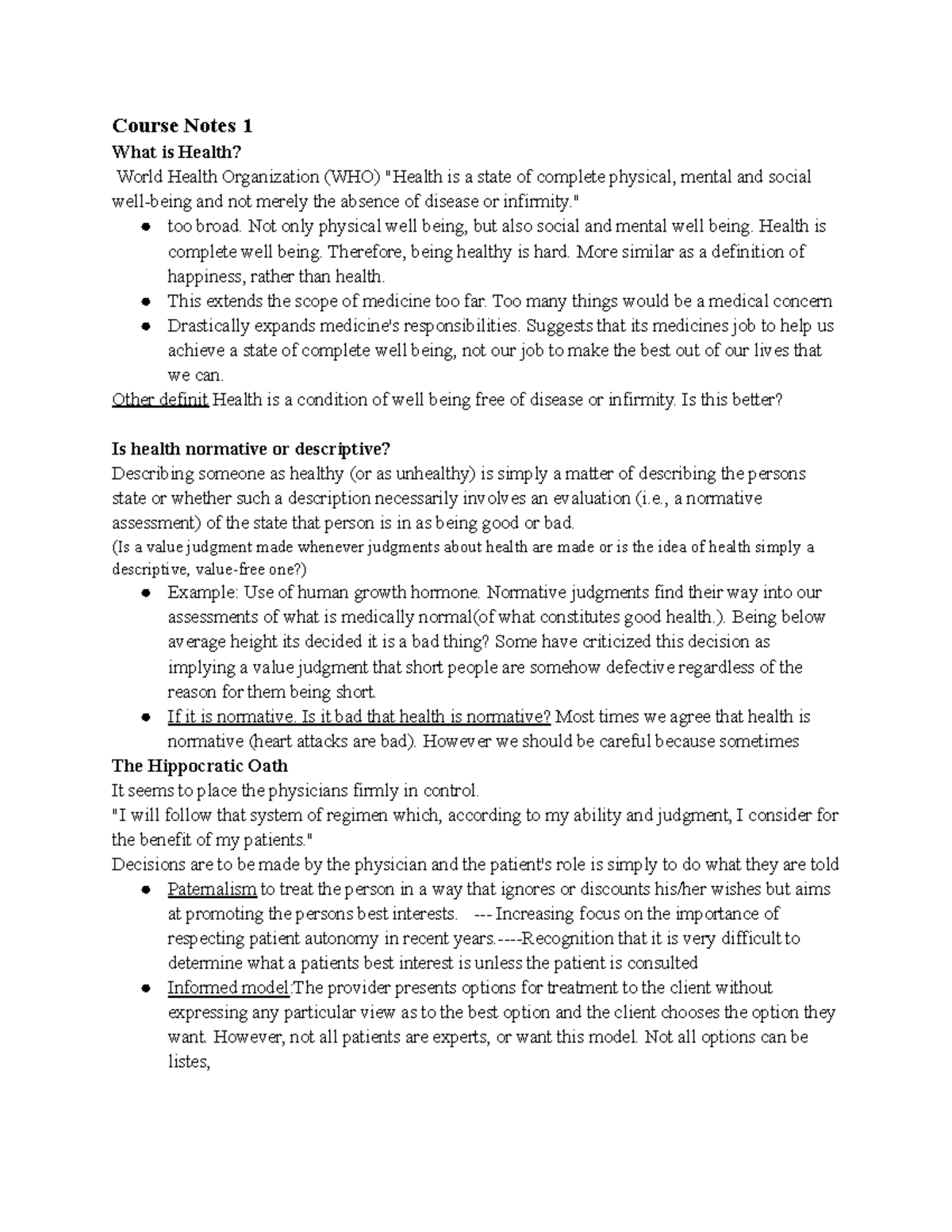 Unit 1 Intro to Medical Ethics. Ethics 2100 - Course Notes 1 What is ...