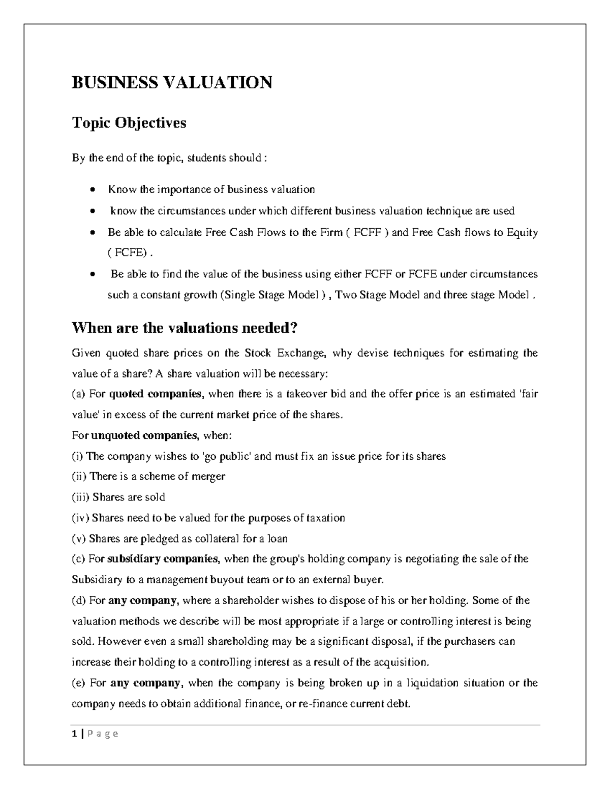 202003 27151705 Valuation Notes - BF408 - BUSINESS VALUATION Topic ...
