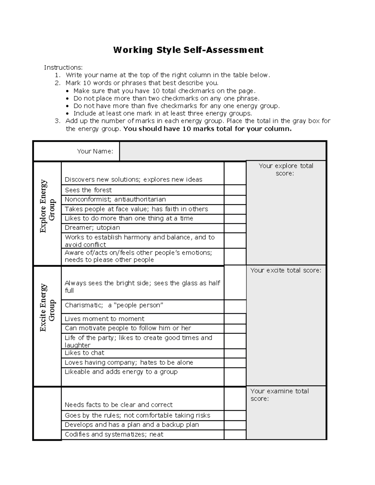 Task 5 working style self-assessment - Working Style Self-Assessment ...