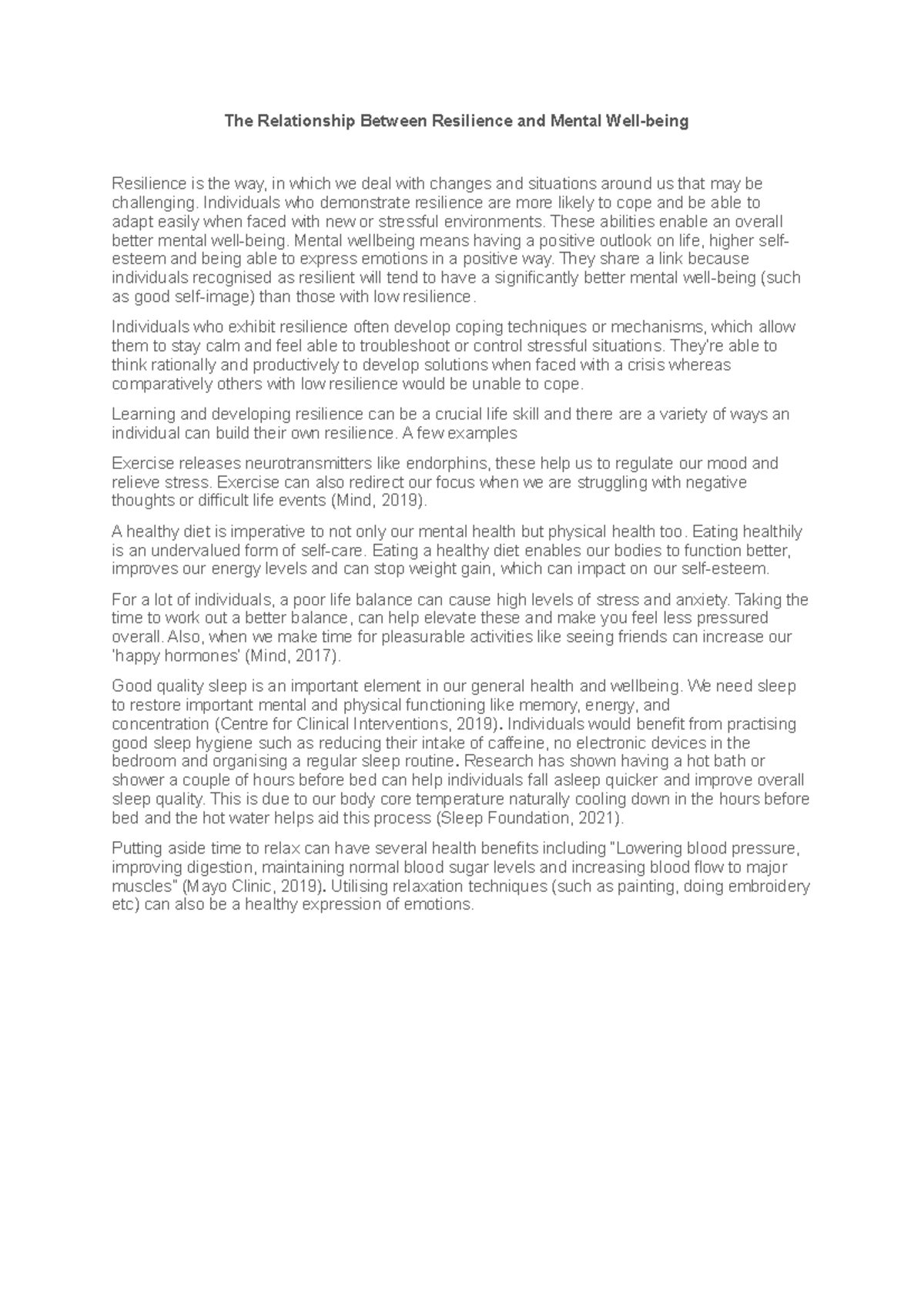 Unit 4 - Health and Wellbeing - The Relationship Between Resilience ...