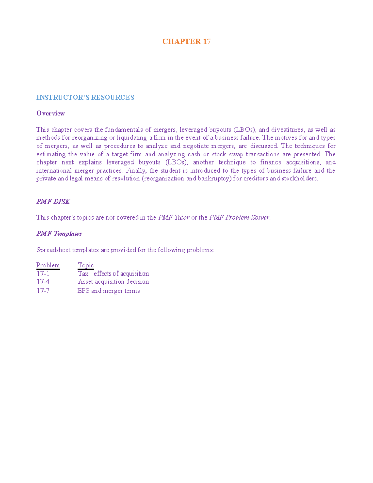 Principles of managerial finance - CHAPTER 17 INSTRUCTOR’S RESOURCES ...