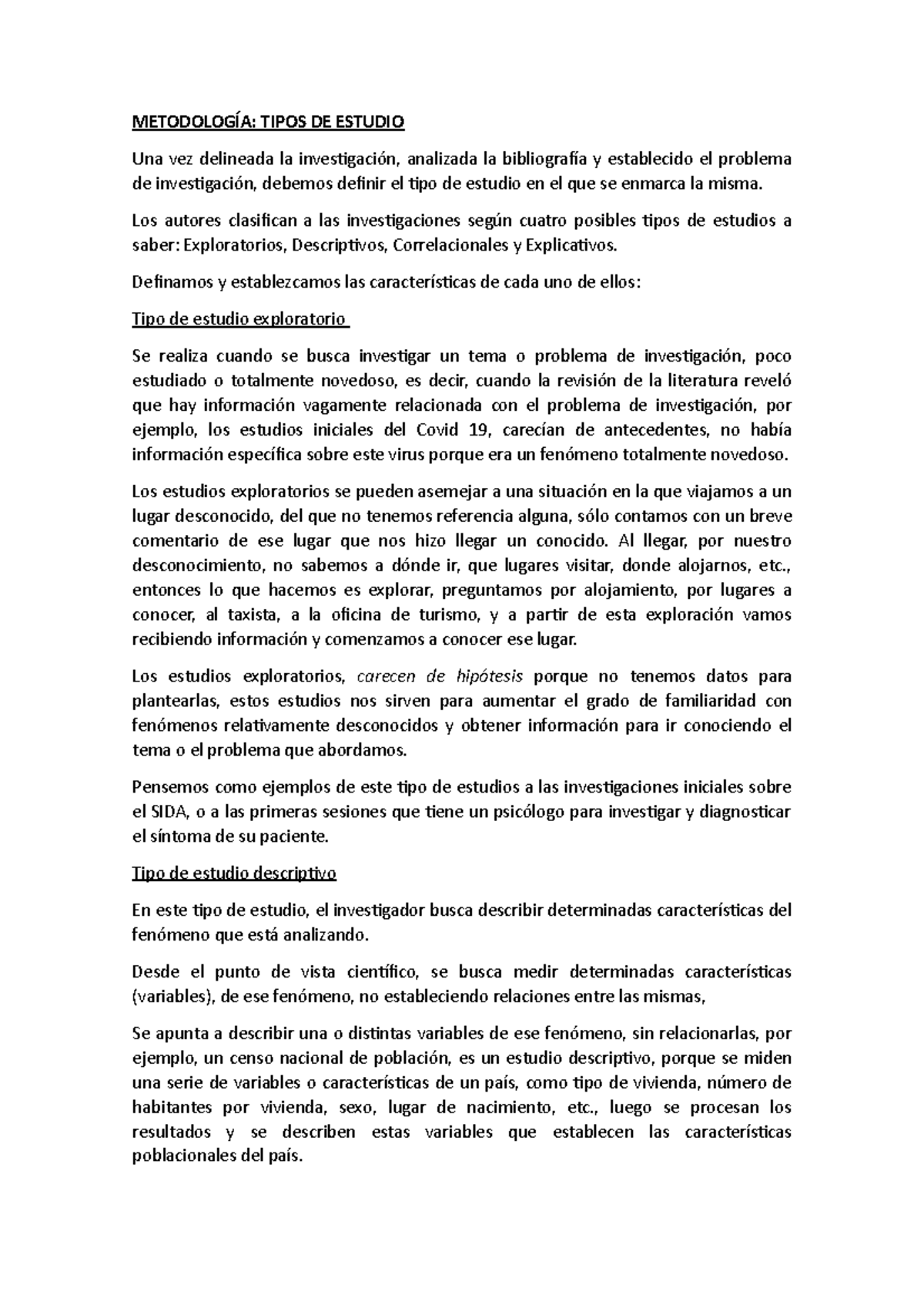 Metodología 8º Entrega - Tipos de estudio - METODOLOGÍA: TIPOS DE ...