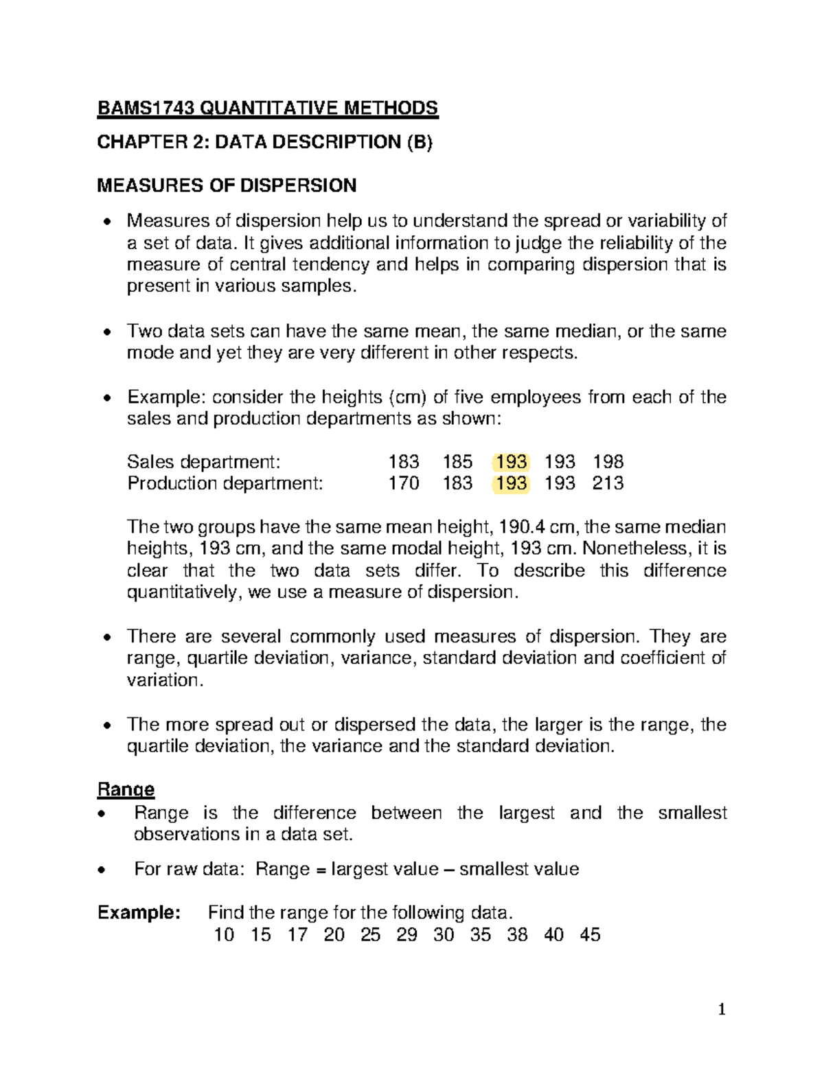 Quantitates Studies Chapter 2(B) DATA DESCRIPTION (B ...